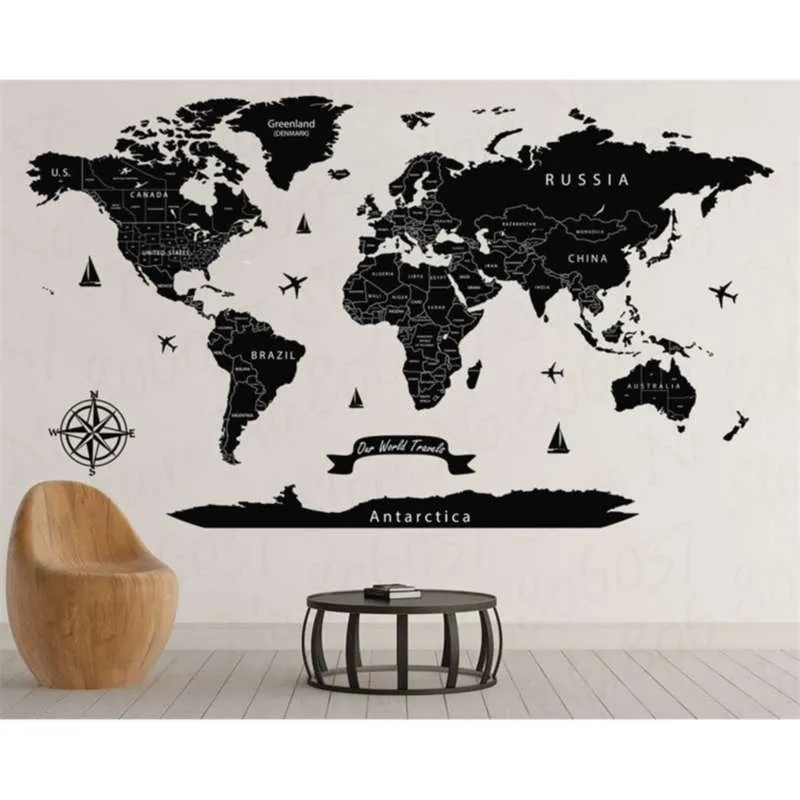 Large World Map Wall Sticker Black Push Pin Travel Map, Extra Large ...