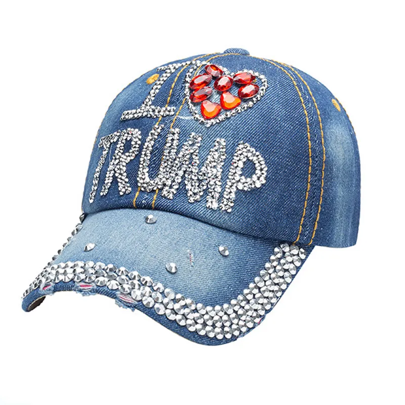 DHgate.com:Denim Bling Diamond Trump 2024 Baseball Cap USA Election ...