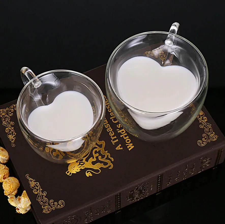 Heart Love Shaped glass tea mug set - Double Wall Glass Cup for Couples, Heat-Resistant Tea ...