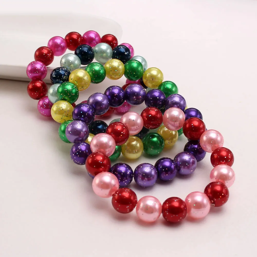 Colorful Pearl Bead Bangles Set Acrylic Elastic Bracelets for Girls ...