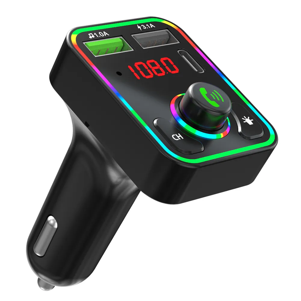 F3 Bluetooth Car Kit USB Type C Charger FM Transmitter TF MP3 Player ...