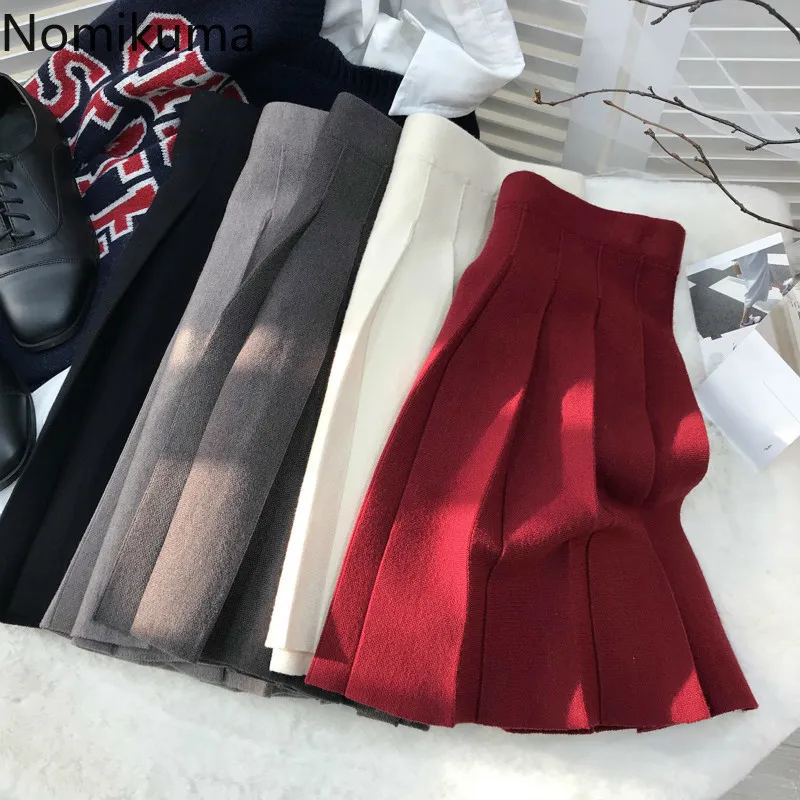Nomikuma High Waist Pleated Sweater Dress Korean Solid A-Line Mini ...