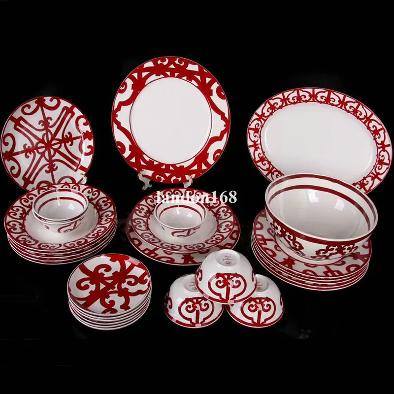 Ceramic Dinner Plates Set Bone China Orange Dinnerware Sets Classic ...
