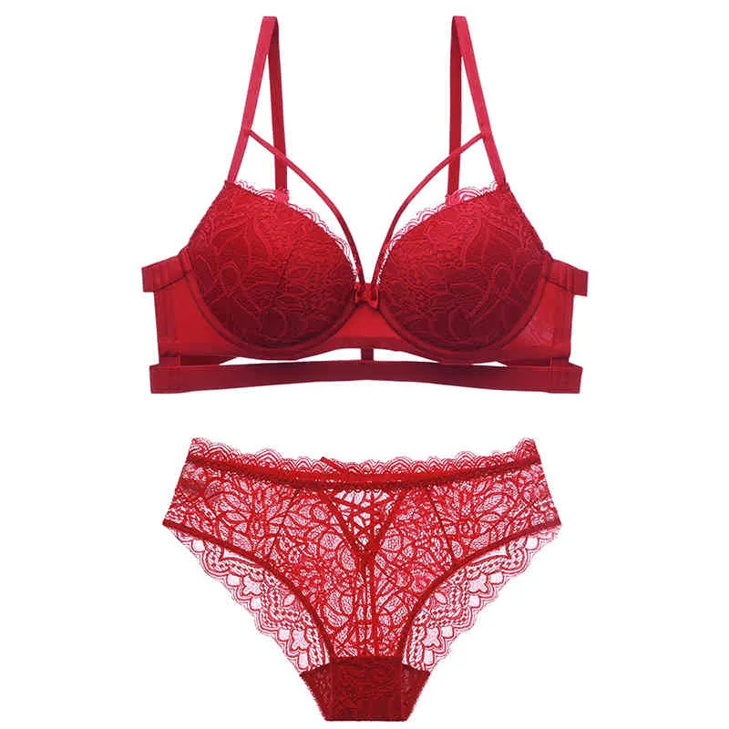 Fashion Red Hollow Out Bra And Panties Sets Embroidery Sexy Lingerie