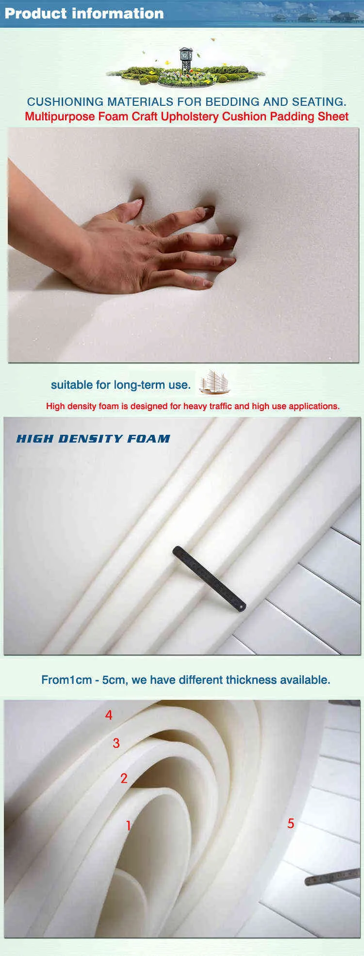 Thick Foam Custom Cut High Density Foam Sheet – Upholstery Foam For ...