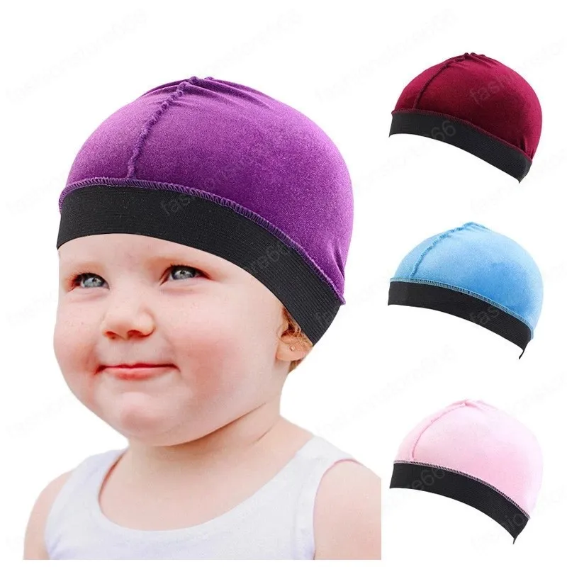 Velvet Elastic Band Kids Bonnet Warm Dome Wave Cap For Night Sleep And ...