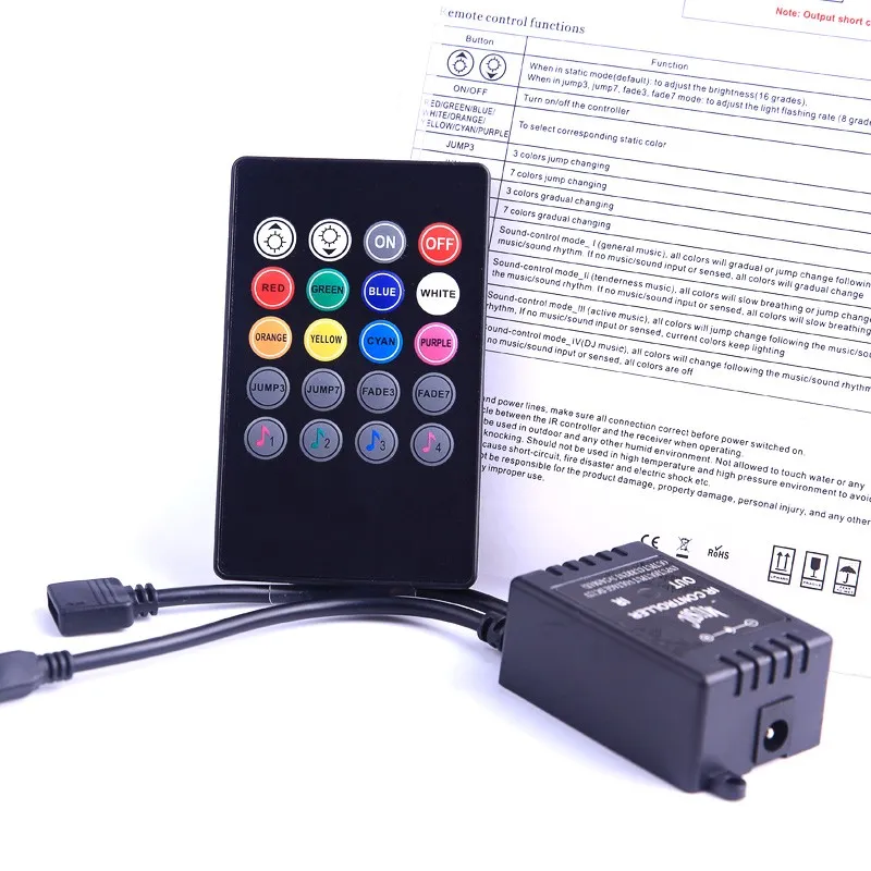 RGB LED Music Controller With IR Remote 10 Keys Sound Activated Light ...