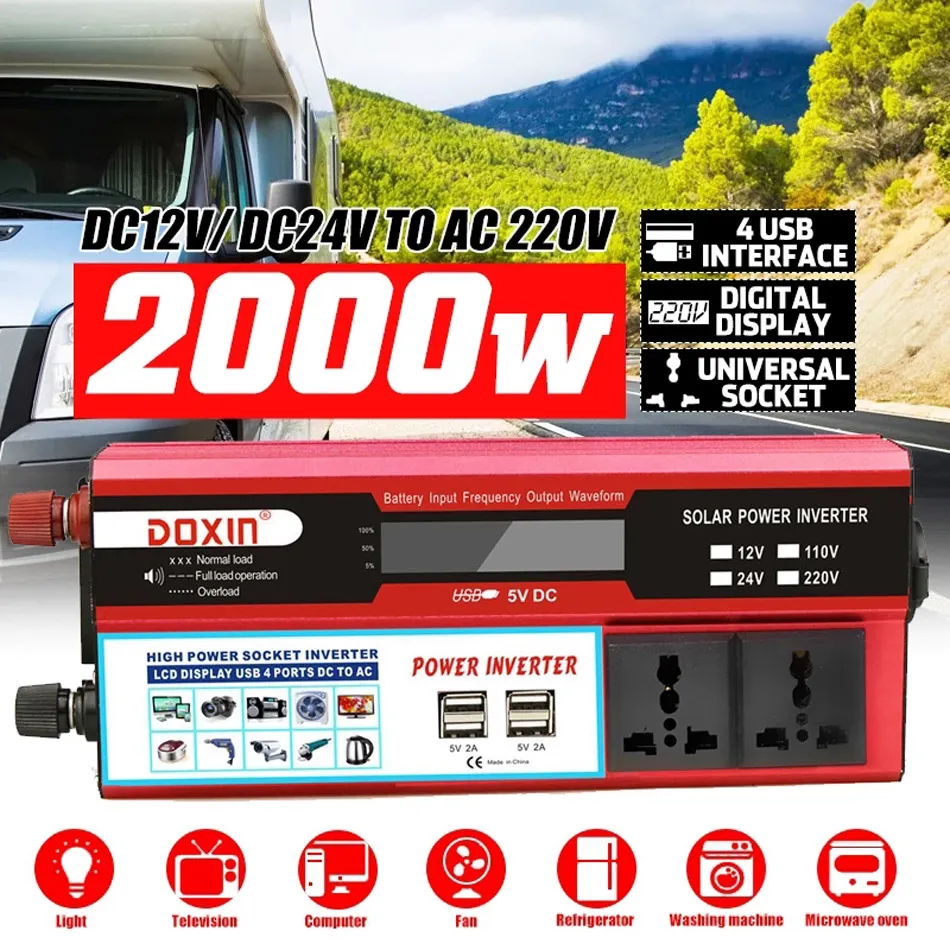 DOXIN 2000W Car Power Inverter 4 USB Ports, 12V/24V... From Ihammi, $53 ...