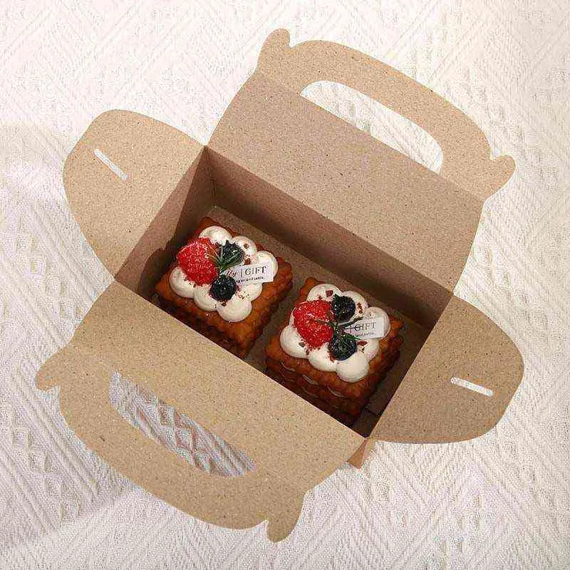 Portable Cake Carton Kraft Paper Cookie Nougat Baking Dessert Cake Box ...