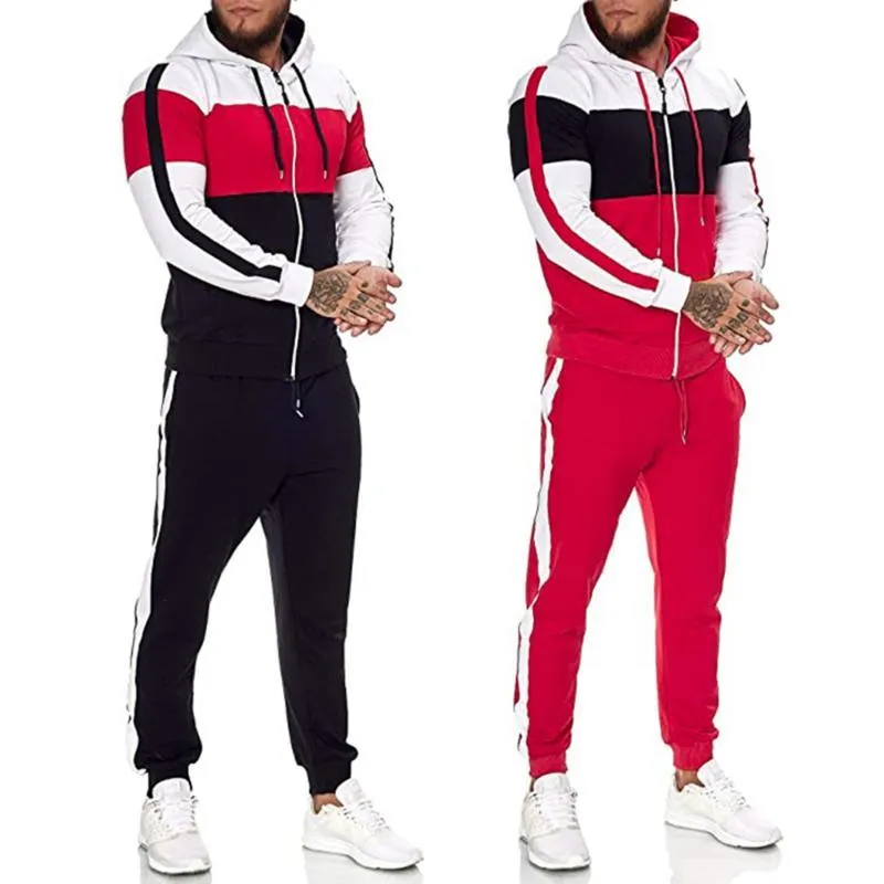 Tracksuit Men New Spring Autumn Fashion Casual Patchwork Hooded Zipper ...