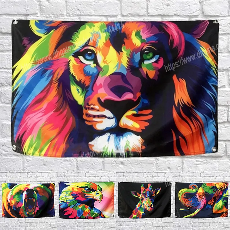 Inspirational Animal Lion Tricolour Flag Banner With 4 Gromments In ...