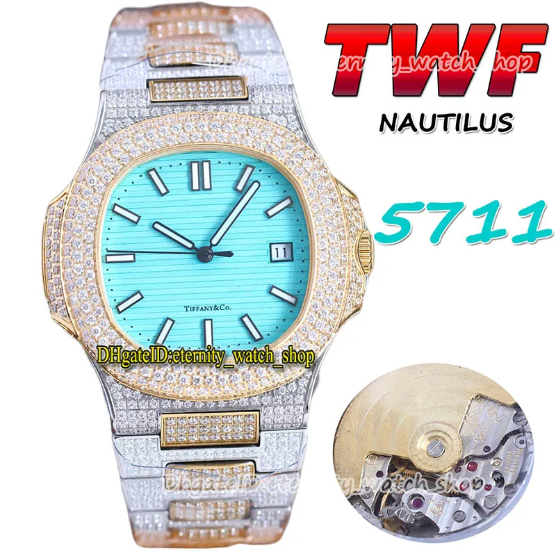 2022 TWF 5711 PP324 A324 Automatic Mens Watch Paved Diamonds Version Blue Dial Fully Iced ...