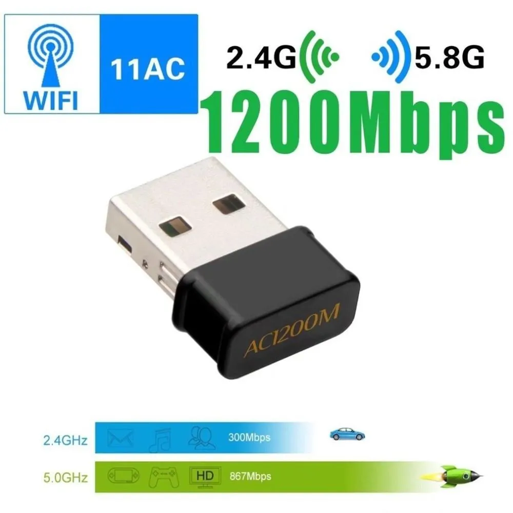 11AC Mini USB WiFi Adapter, 1200Mbps 2.4G & 5G Dual Band Wireless ...