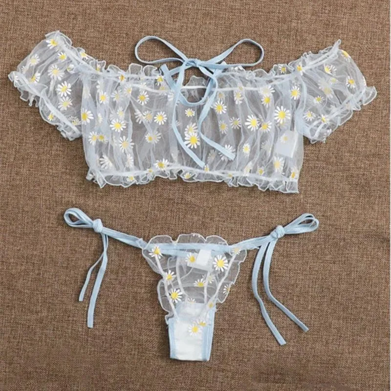 DHgate.com:2024 Sexy Lingerie Set: Mesh Transparent Daisy Lace Bra and ...
