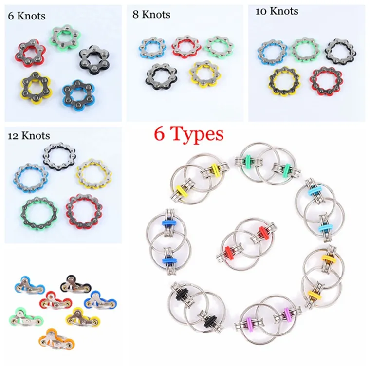 Bike Chain Fidget Toy: 6, 8, 10, 12 Knots, Key Ring, Spinner, Gyro ...