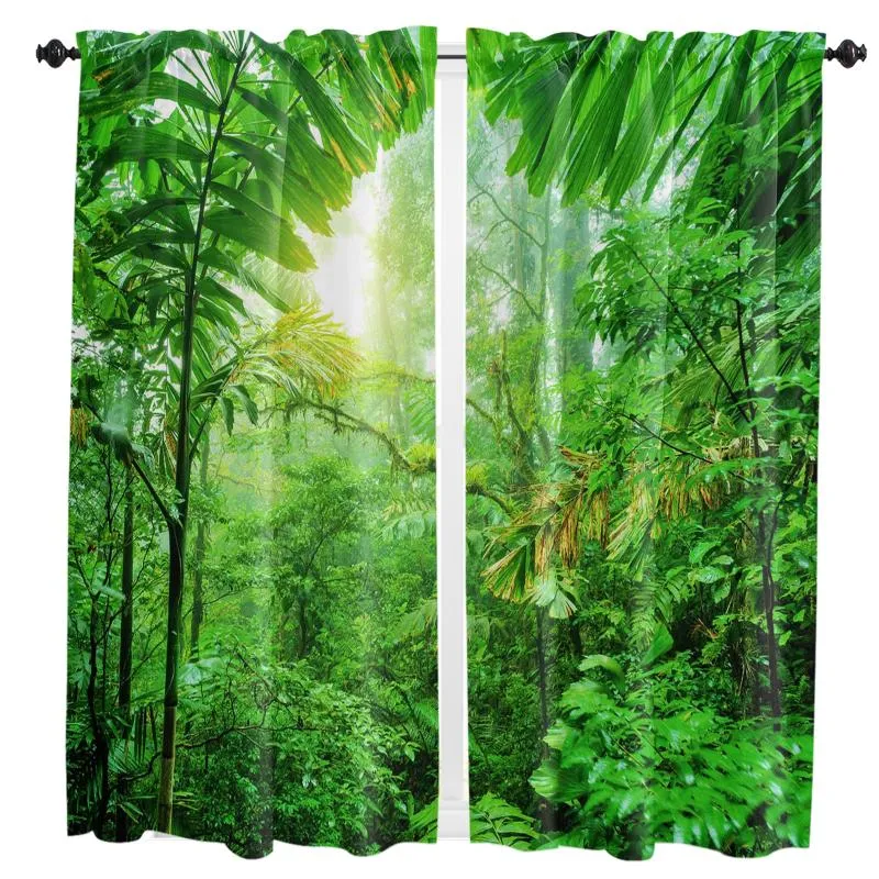 Jungle Curtains Tropical Rain Forest Green Leaves Window Curtains For ...