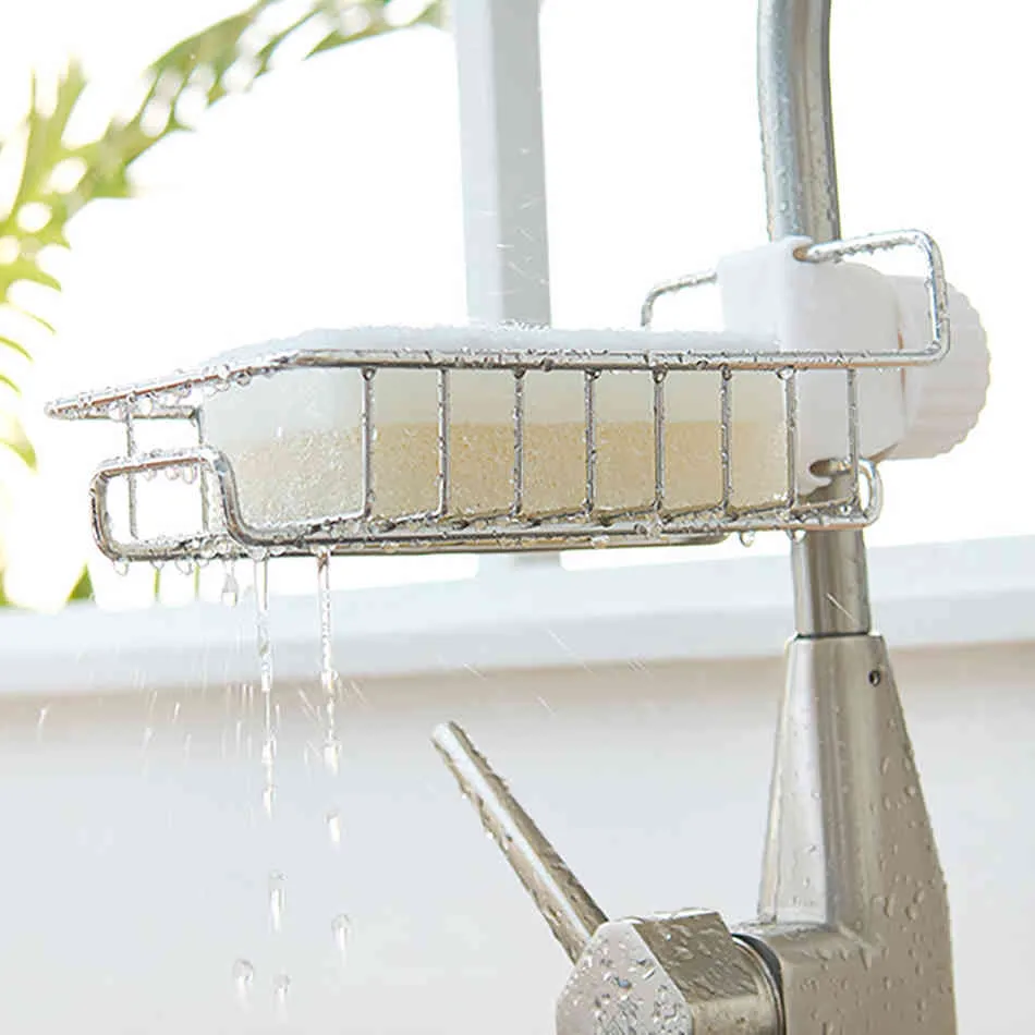 Faucet Storage Rack Adjustable Sink Rag Sponge Drain Kitchen Bathroom ...