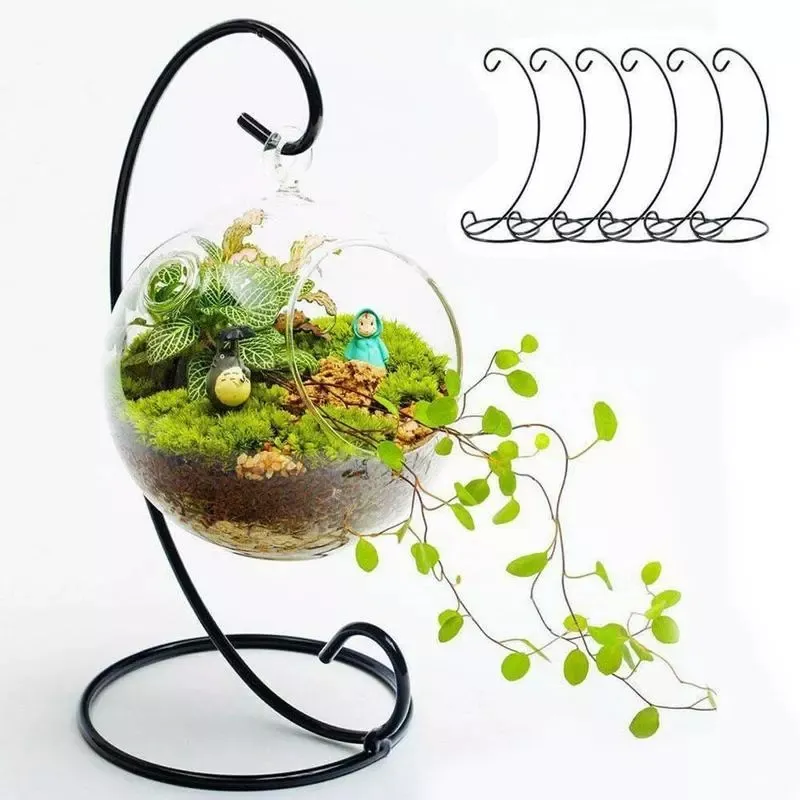 Wrought Iron Garden Decor Hanging Plant Stand: Geometric Iron Frame For ...