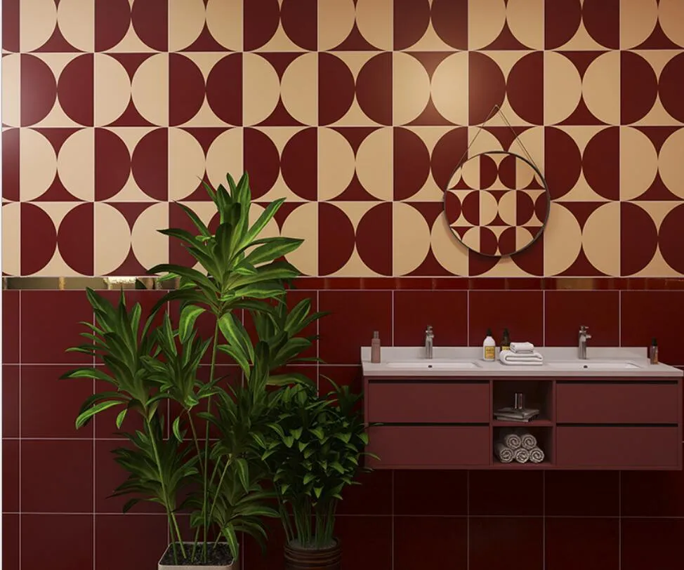 Wine Red Semi Circular Floral Ceramic Wall And Floor... From Creators ...
