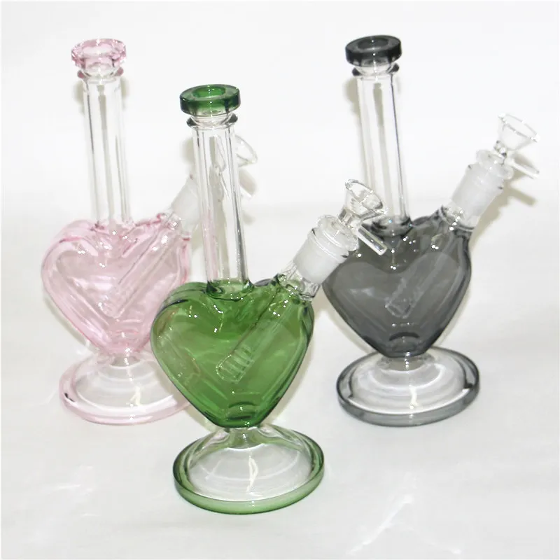 Glass Bongs Water Pipes Heart Shape Oil Rigs Hookah Dab Rig With 14mm ...