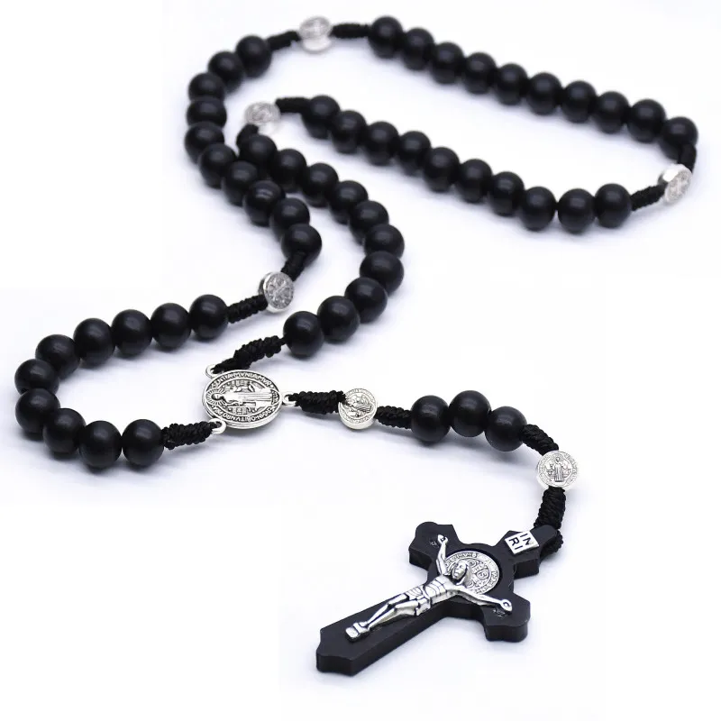 Black Fashion Wooden Rosary Elegant Cross Catholic... From ...
