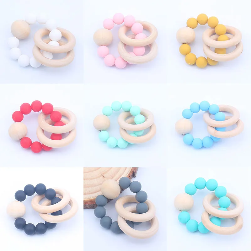 Teething Toys For Infants: Natural Wood & Silicone Pacifier Clip With ...