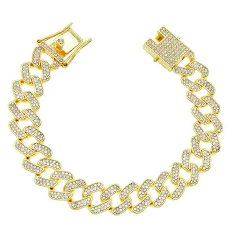 Iced Out 18K Gold Plated Miami Cuban Chain Cuban Bracelet Silver With ...