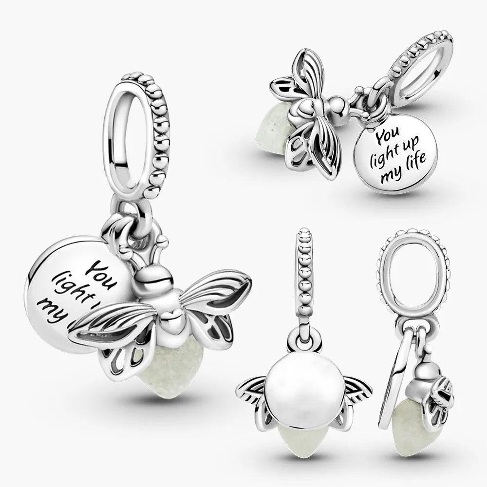 Silver Glow In The Dark Firefly Dangle Charm Fit For Women Bracelet And ...