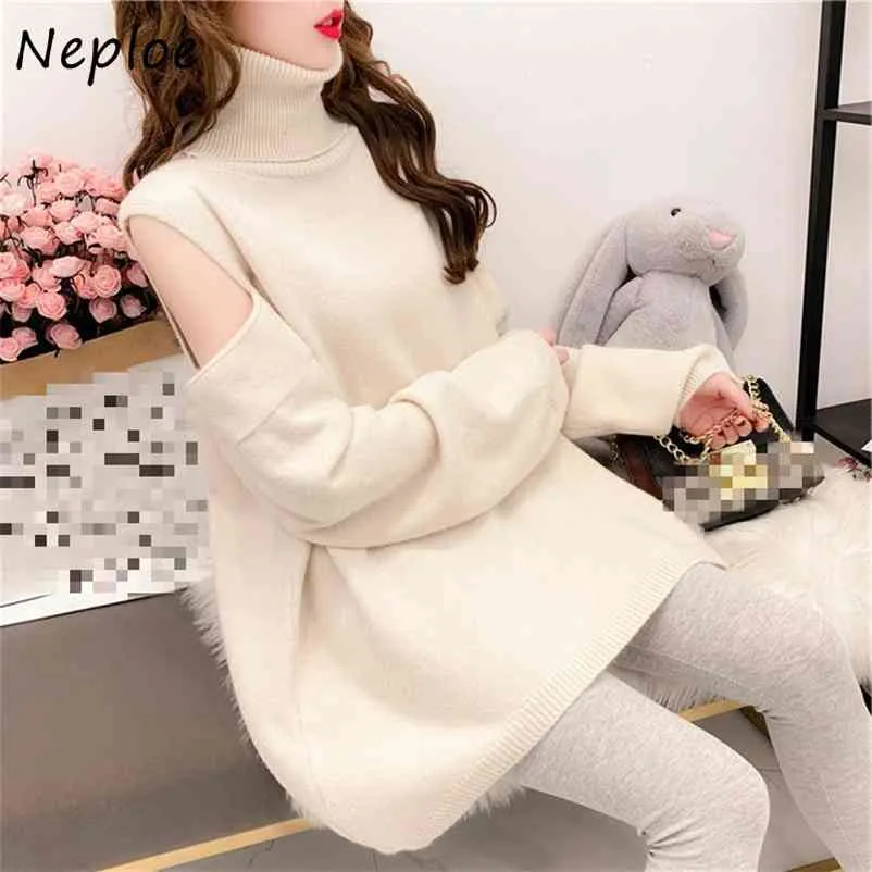 Shoulderless Turtleneck Sweaters for Women, Autumn Solid Long Sleeve ...