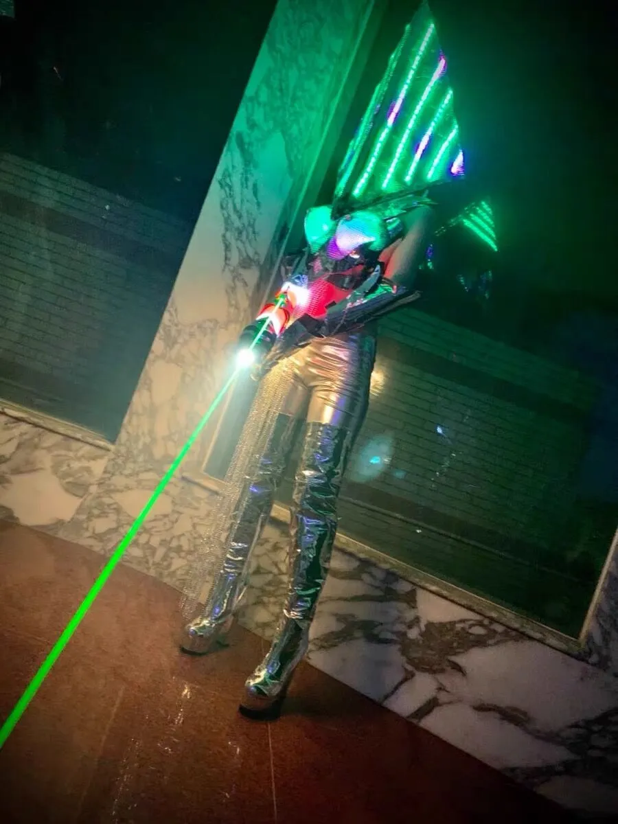 Cosplay Etapa Trajes De Baile Rgb Colorido Led Luz Robot Traje Mujer Fiesta Desgaste Armadura
