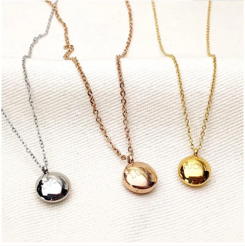 Korean Style Titanium Necklace - Lucky Round Charm, Minimalist Pendant ...