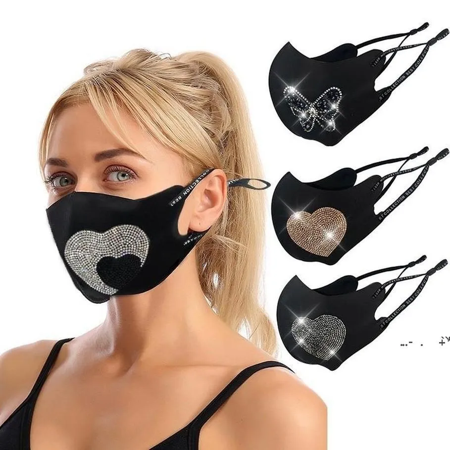Rhinestone Heart Face Mask - Stylish Breathable Cloth Mask, Reusable ...