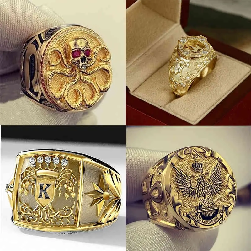 Gold Letter K Men's Ring With Trophy Pattern ... From Earringdesigner ...