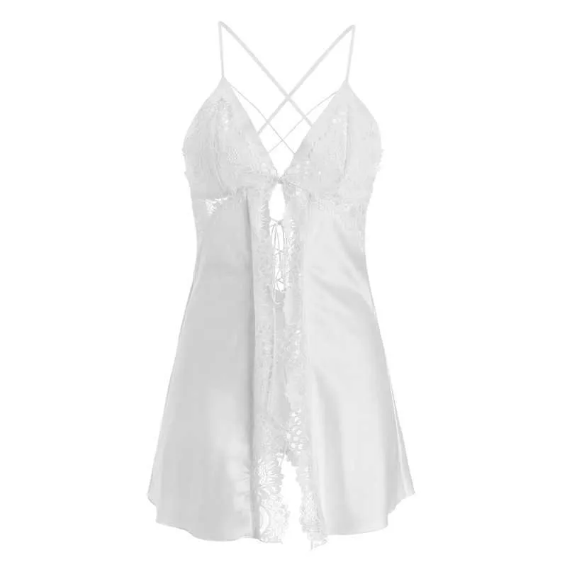 Sexy Halter Ice Silk Satin Black Nightdress With Front Open Lace Up