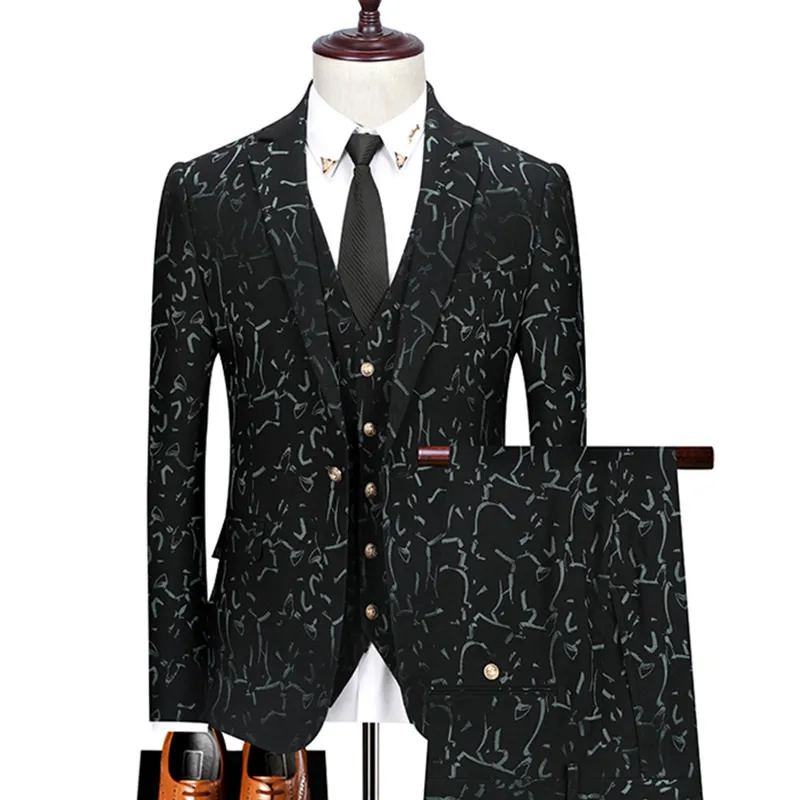 Blazer Pants Vest Men Suits Wedding Dress Floral Print Set Male Luxury ...