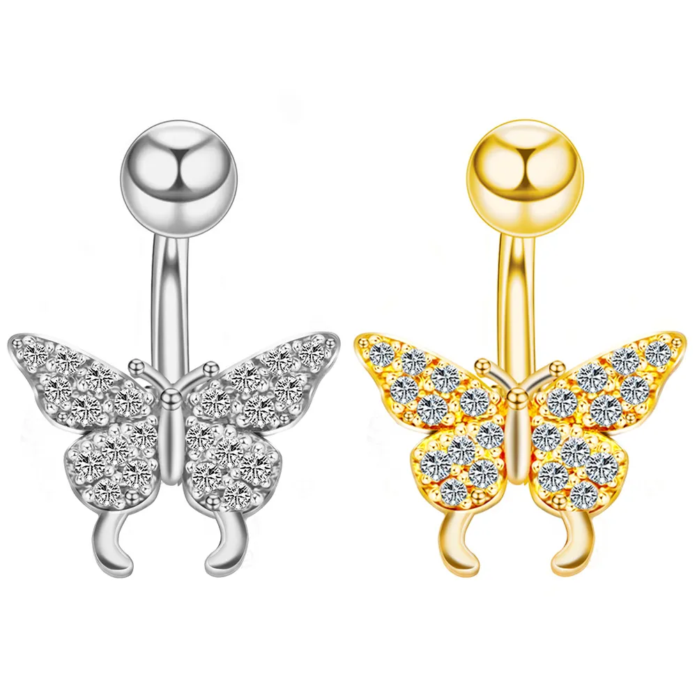 Stainless Steel Belly Button Rings Butterfly Cubic Zirconia Navel ...