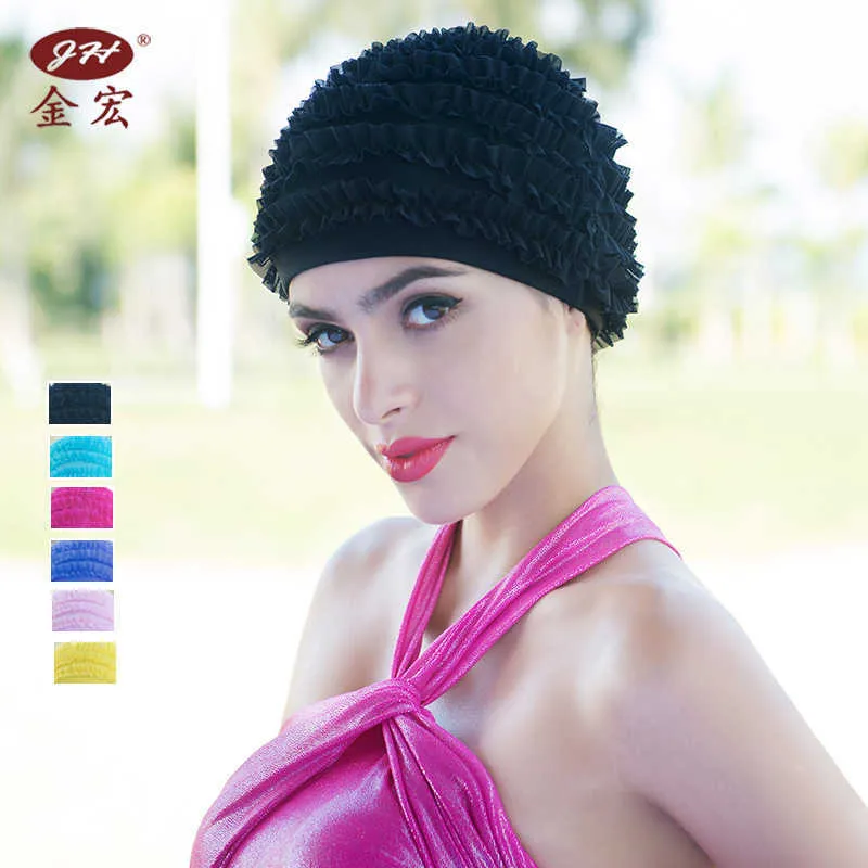 Stylish Pleated Swim Cap for Women - Long Hair Friendly, Ear Protection ...
