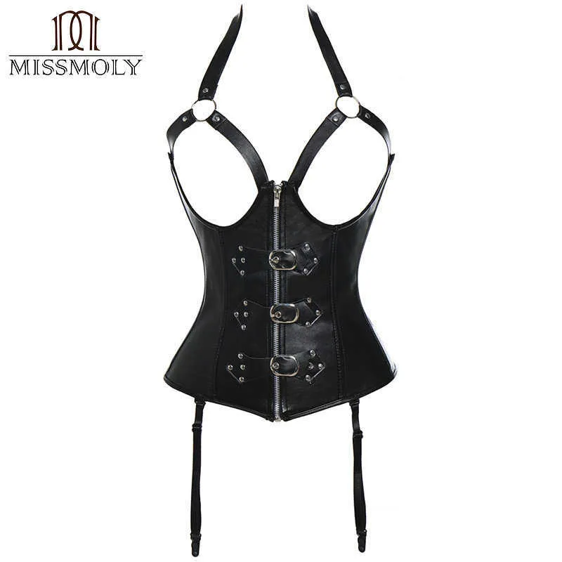 Miss Moly Steampunk Corset Gothic Faux Leather Bustier Steel Boned