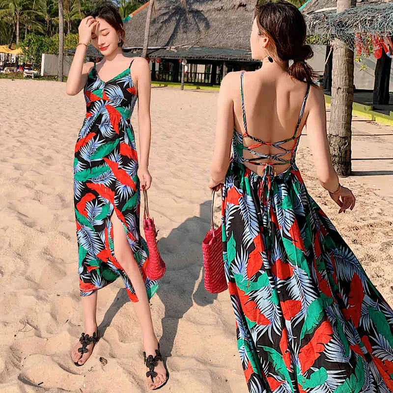 Women chiffon ankle-length sundress with spaghetti straps and ...