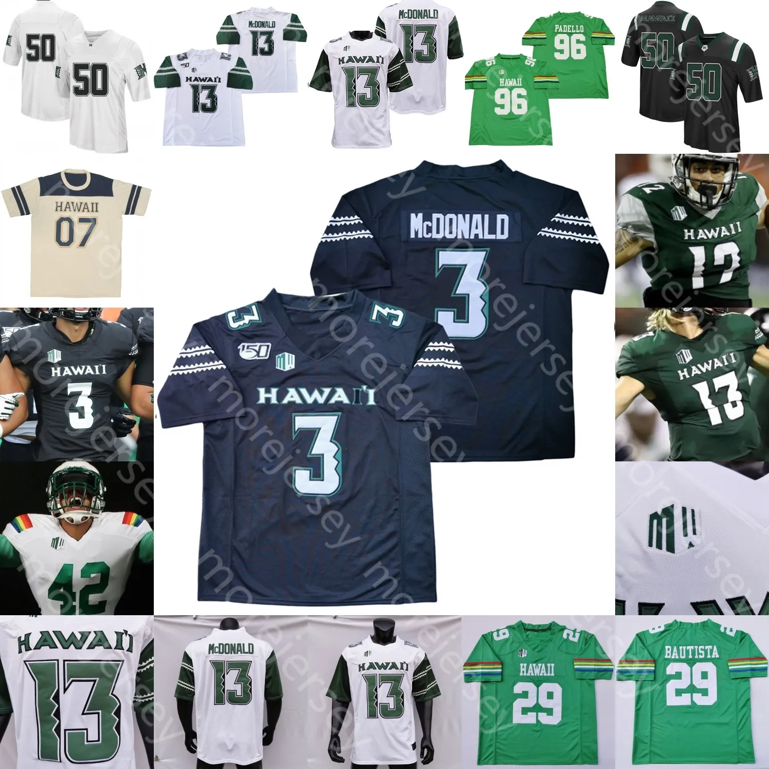 Camiseta De Fútbol De Hawaii NCAA College Cole McDonald Brayden Schager ...