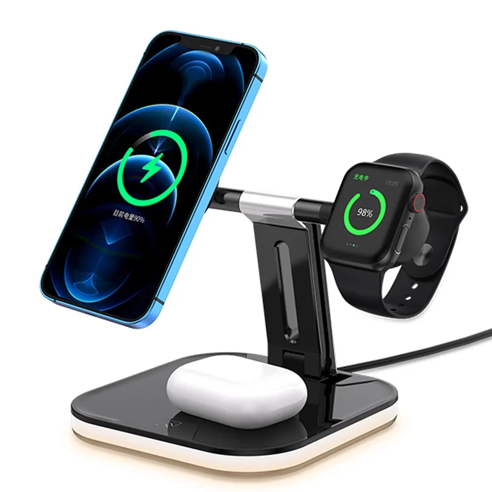 3 In 1 Magnetic Wireless Chargers 15W Fast Charging Station For MagSafe ...