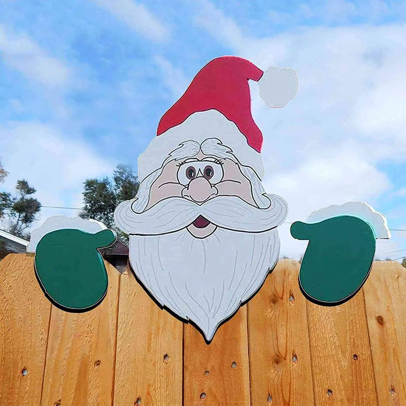 Santa Claus Fence Peeker Christmas Decoration Outdoor Holiday Garden ...