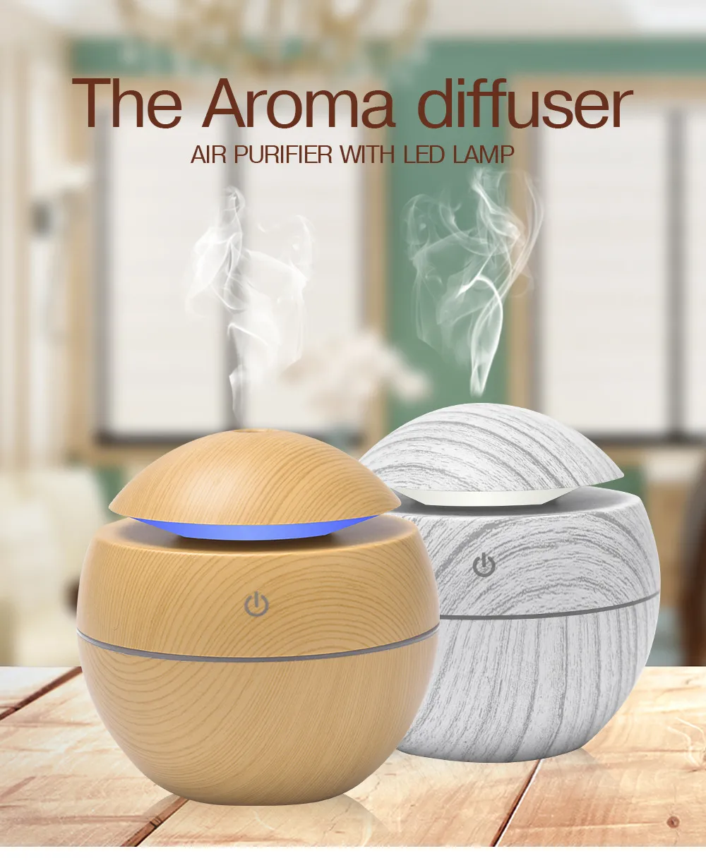 Humidifier Oil Diffuser: 130ml Wood Grain Aroma Diffuser Cool Mist Air ...