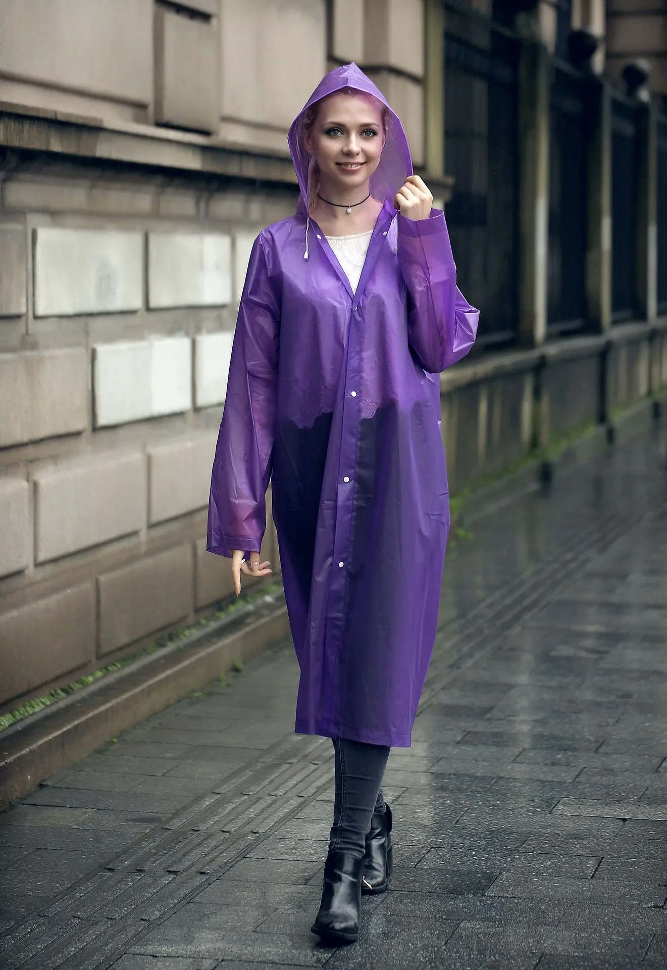 Anyoo Rain Poncho Non-Disposable Raincoat Single Women Anti-Storm Full ...