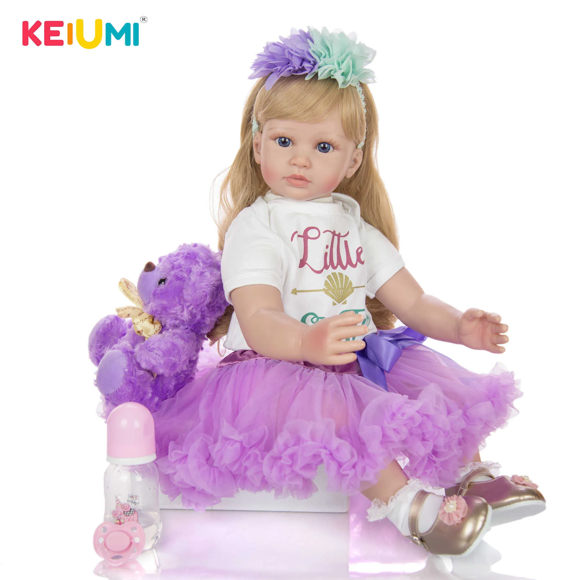 KEIUMI DIY Gold Curly Reborn Baby Doll 60cm Realistic Princess Cloth Bag Body Menina For Girls ...