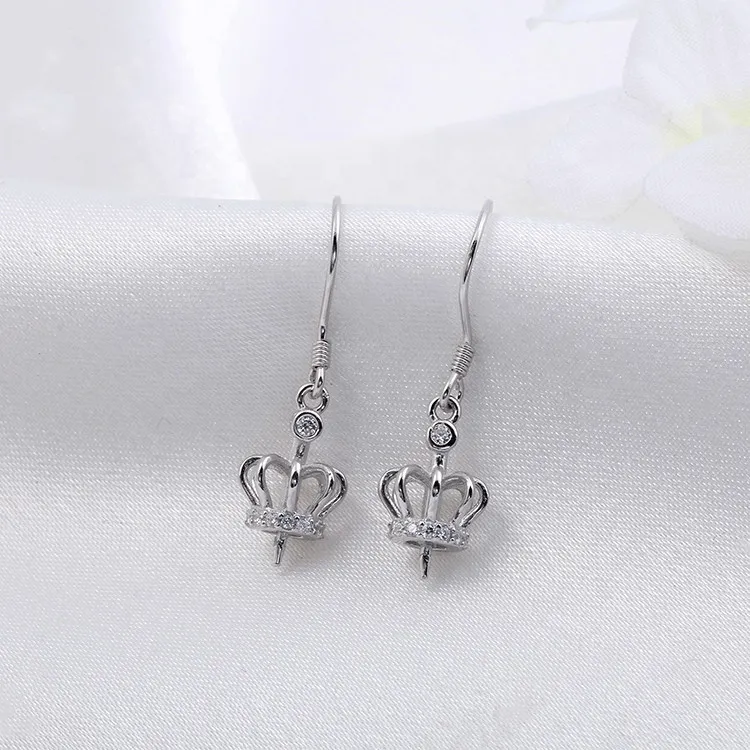 925 Sterling Silver Pearl Jewelry Settings: Crown Earring Mounts for ...