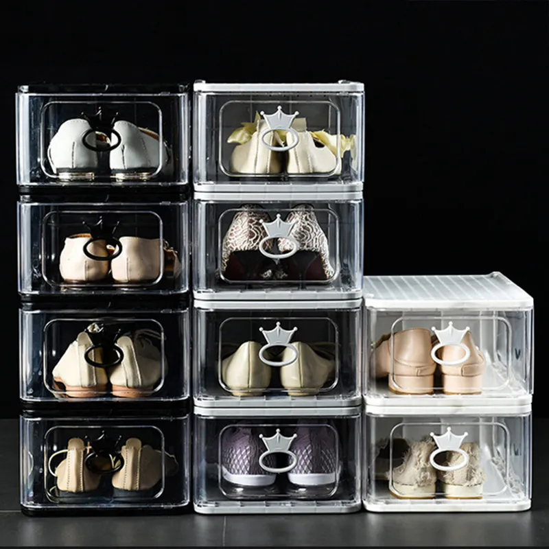 Clear Shoe Boxes: Large Hard Plastic Detachable Folding Stackable Shoe ...