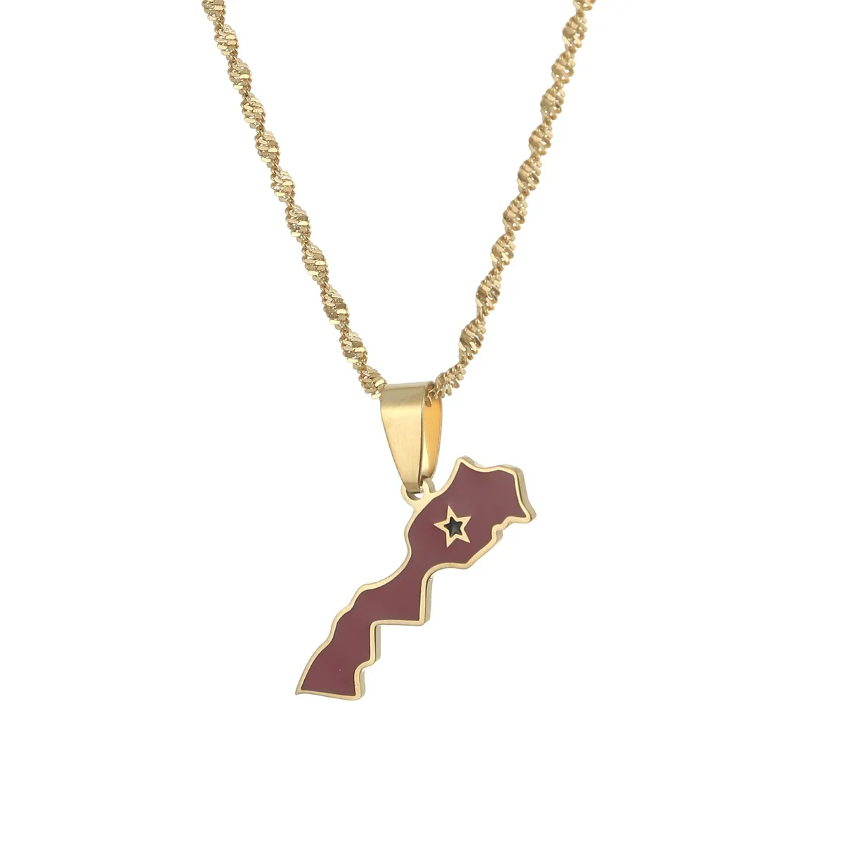 Collar Con Colgante De Mapa De Maroc, Color Dorado, Bandera De ...