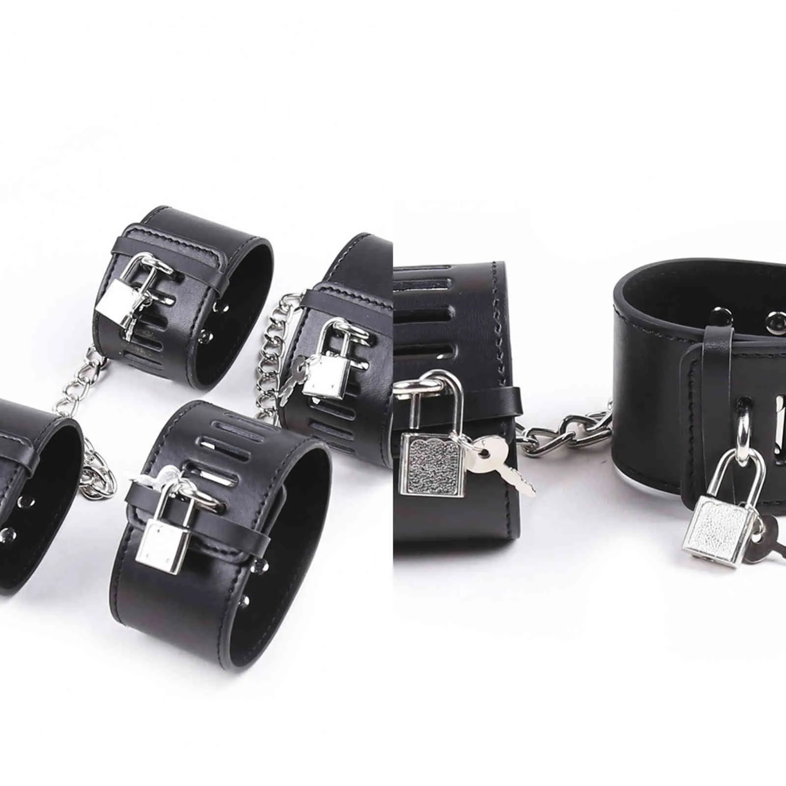 Bondage Adjustable PU Leather Handcuffs Ankle Cuffs Wrist Lock BDSM ...