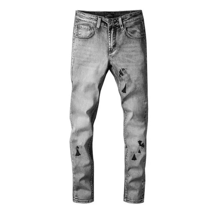 DHgate.com:2024Mens Ripped Distressed Stretch Slim Fit Denim Jeans with ...